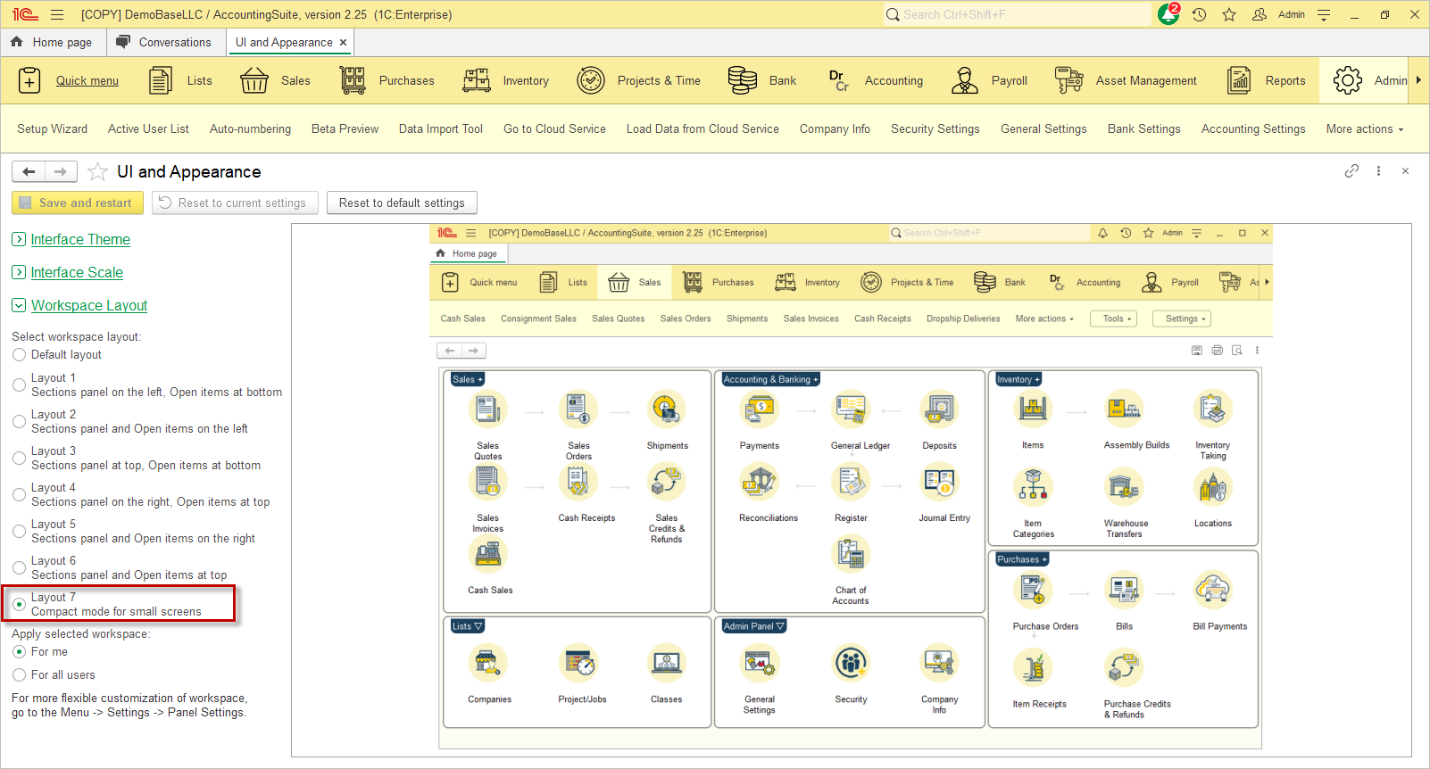 UI appearance – AccountingSuite