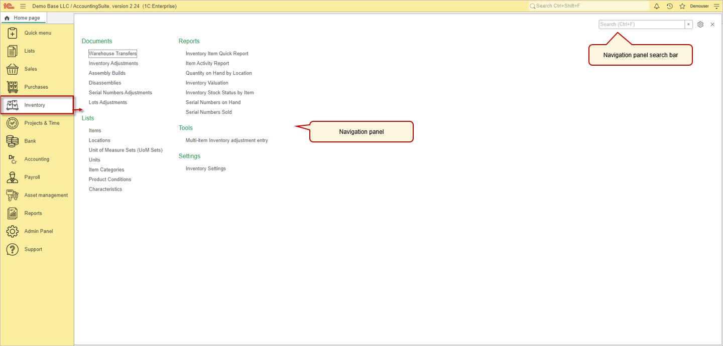 AccountingSuite – User interface navigation